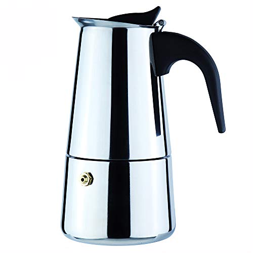 6-Cup Stovetop Espresso Maker Italian Moka Coffee Pot - Best Polished Stainless Steel Coffee Percolator with Permanent Filter and Heat Resistant Handle For Home and Office Use