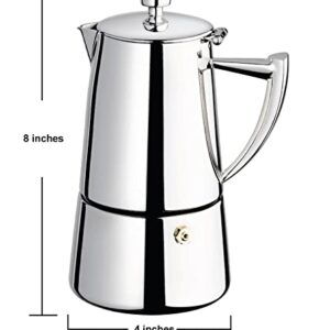 CUISINOX Stainless Steel 6-Cup Moka Pot Espresso Coffee Maker and 6 Roma Espresso Cups, 7-Piece Set