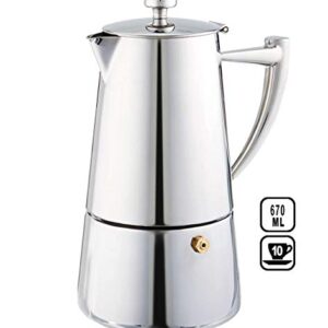 CUISINOX Stainless Steel 6-Cup Moka Pot Espresso Coffee Maker and 6 Roma Espresso Cups, 7-Piece Set