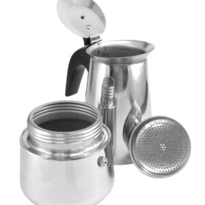 Dependable Industries inc. Essentials Stainless Steel Moka Espresso Coffee Pot Maker Percolator Stovetop Latte Cappuccino Italian Spanish Coffee (Silver, 6 Cup = 12 Ounce)