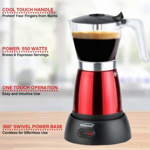 Brentwood TS-119R Electric Moka Pot Espresso Machine, 6 servings, Red