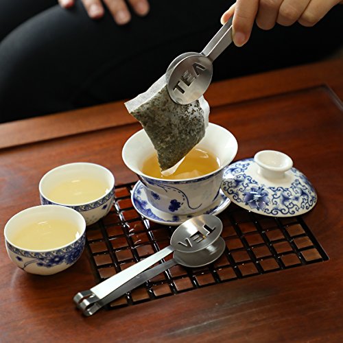 Aieve Tea Bag Squeezer, 2 Pack Stainless Steel Tea Bag Holder Tea Bag Tongs Tea Bag Spoon Tea Bags Strainer Clip for Gripping Ice Cubes