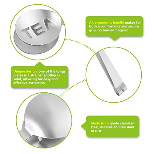 Aieve Tea Bag Squeezer, 2 Pack Stainless Steel Tea Bag Holder Tea Bag Tongs Tea Bag Spoon Tea Bags Strainer Clip for Gripping Ice Cubes