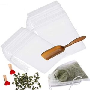 300 piece disposable tea bag with drawstring for loose tea, empty tea bag of wood pulp material,tea filter bag with free tea spoon, suitable for loose tea, coffee, spices, herbs (3.54 x 2.75 inch)