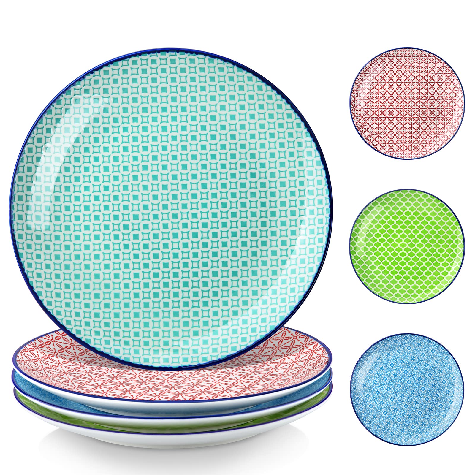 vancasso Macaron Dinner Plates Set of 4, 10-inch Serving Ceramic Plates for Steak Pasta Salad Snacks Dessert, Easy to Clean Salad Plates Colorful Plates for Family, Party, Restaurant Use, Multicolor