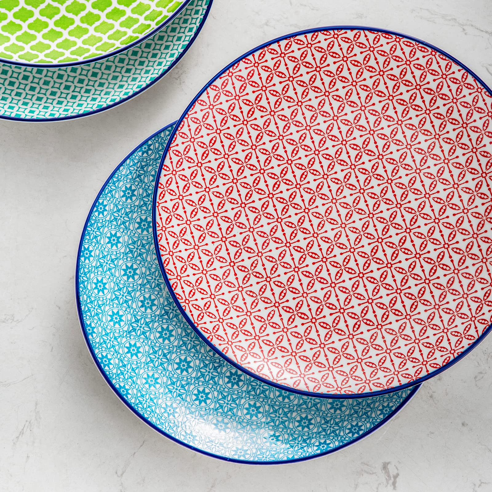 vancasso Macaron Dinner Plates Set of 4, 10-inch Serving Ceramic Plates for Steak Pasta Salad Snacks Dessert, Easy to Clean Salad Plates Colorful Plates for Family, Party, Restaurant Use, Multicolor