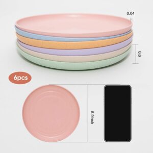 6 PACK 6 Inches Lightweight Mini Wheat Straw Plates Reusable Plate Set Dishwasher & Microwave Safe ,Unbreakable Deep Dinner Plates, Plastic Plates Reusable,They are easy to clean BPA free