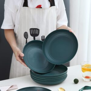 Kyraton 9 Inch Large Deep Plastic Plates 8 Pieces, Unbreakable And Reusable Light Weight Dinner Plates Pasta and Dumpling Bowl Microwave Safe BPA Free Dishwasher Safe (Dark Green)