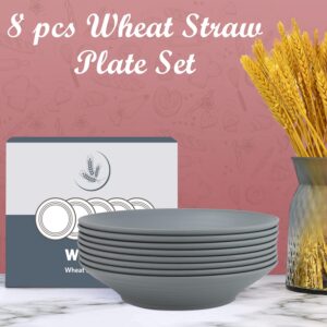 Wheat Straw Pasta Bowl - Unbreakable Pasta Bowl Set of 8-9 Inch Large Deep Alternative for Plastic Reusable Plate - Dishwasher & Microwave Safe Bowl/Plates (Black and Grey)