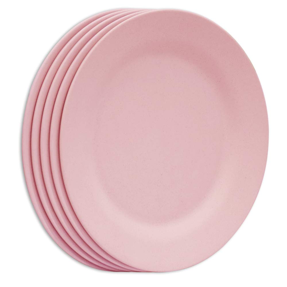 SNOMEL 11 Inch Dinner Plate Set, Extra Large Pasta Plates, Unbreakable Dishes, Lightweight Wheat Straw Salad Dinnerware, Reusable Fiber Dessert Tableware (Pink)