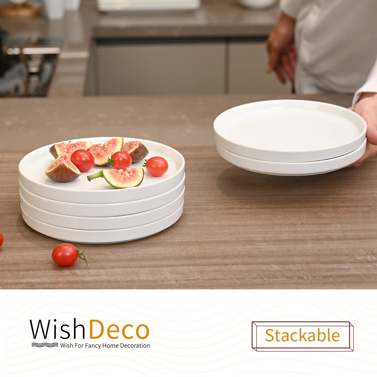 WishDeco Ceramic Appetizer Plates Set of 6, Small Dessert Dishes Set, 7 Inch White Round Plates, Porcelain Dinner Plates for Salad, Pasta, Cake, Waffle, Microwave & Dishwasher Safe