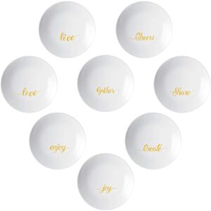 patelai 8 pcs 6'' appetizer plates salad plates chip resistant snack plates white dessert plates with gold celebration words multi purpose serving plates