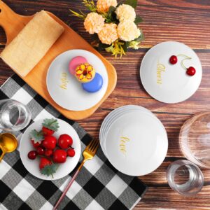 Patelai 8 Pcs 6'' Appetizer Plates Salad Plates Chip Resistant Snack Plates White Dessert Plates with Gold Celebration Words Multi Purpose Serving Plates