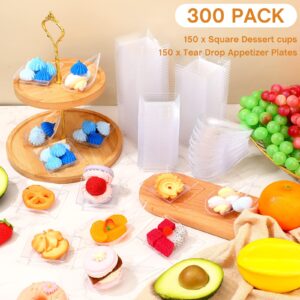 Rozer Mini Appetizer Plates and Tear Drop Spoons for Weddings Party 2.5 x 2.5 Inches 4 x 2 x 0.5 Inches Plastic Mini Dessert Plates Disposable Appetizer Spoons (300 Pieces)