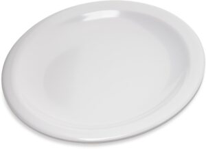 carlisle foodservice products dallas ware reusable plastic plate appetizer plate with rim for buffets, home, and restaurants, melamine, 5.5 inches, white, (pack of 48)