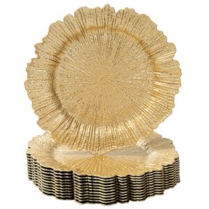 maoname gold charger plates set of 12, reef plate chargers for dinner plates, plastic decorative plates for table setting, thanksgiving, christmas