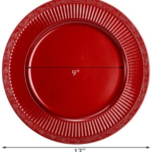 Yesland 12 Pack Charger Plates with Hammered Rim, 13 Inch Plastic Red Charger Round Decorative Dinner Chargers, Embossed Charger Serving Plates for Wedding, Dinner Parties, Tabletop