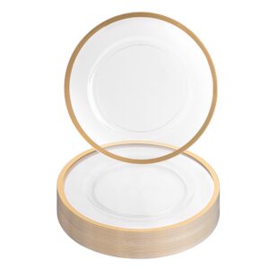 party bargains 13-inch charger plates - 16 pack, clear gold rim, heavy-duty disposable chargers for elegant dining - ideal for weddings and formal events