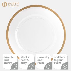 PARTY BARGAINS 13-Inch Charger Plates - 16 Pack, Clear Gold Rim, Heavy-Duty Disposable Chargers for Elegant Dining - Ideal for Weddings and Formal Events