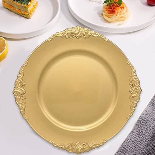 DaCakeWS Gold Antique Charger Plates Set of 12, 13" Round Plastic Chargers For Dinner Plates,Wedding Reception Antique Chargers Plates For Tabletop Decor Catering Event(Gold Antique12PCS)