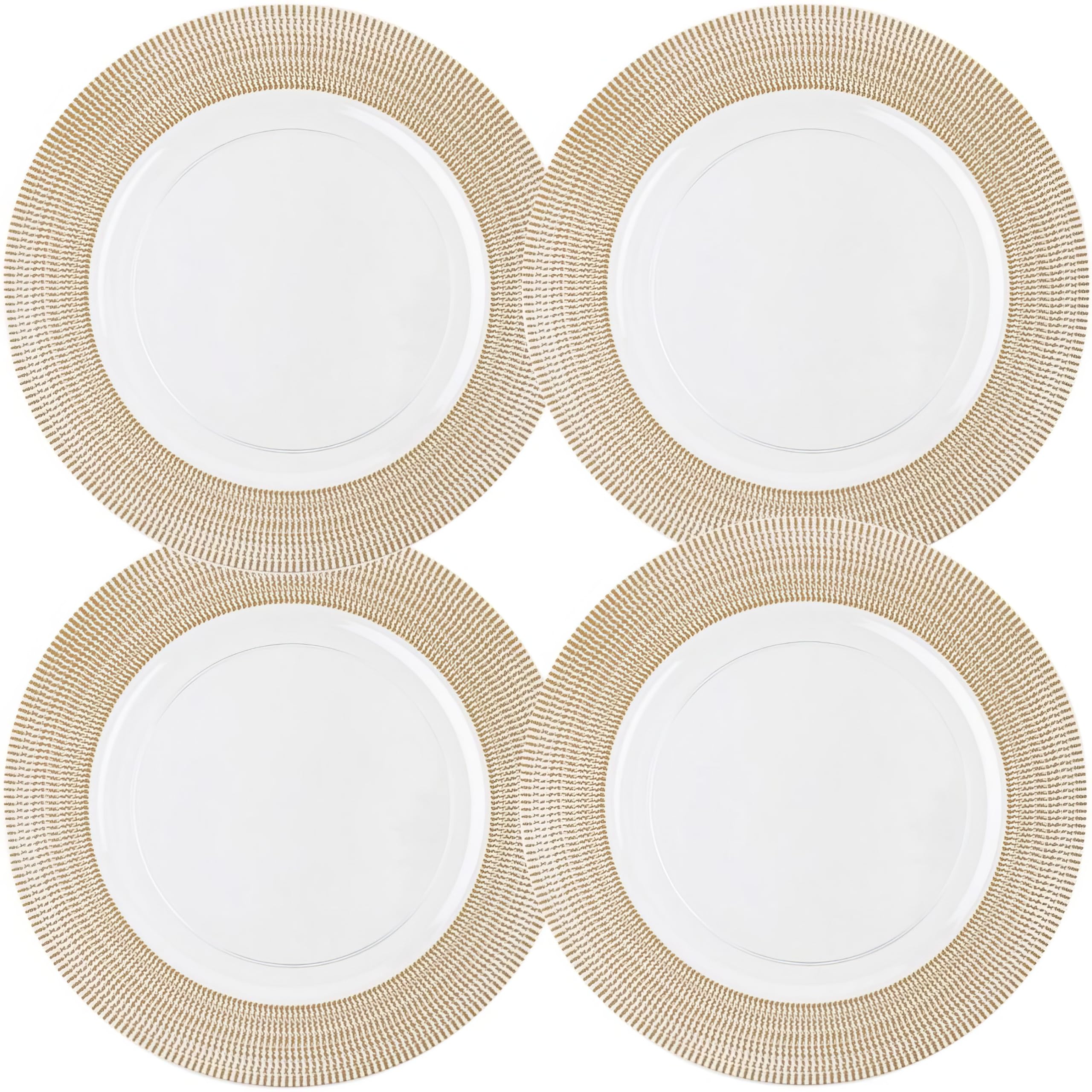 Elegant Round White Plastic Charger Plates with Gold Textured Rim - 13" (Pack of 4) - Premium Salad Plates For Birthday, Themed Events & Everyday Home Use