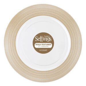 Elegant Round White Plastic Charger Plates with Gold Textured Rim - 13" (Pack of 4) - Premium Salad Plates For Birthday, Themed Events & Everyday Home Use