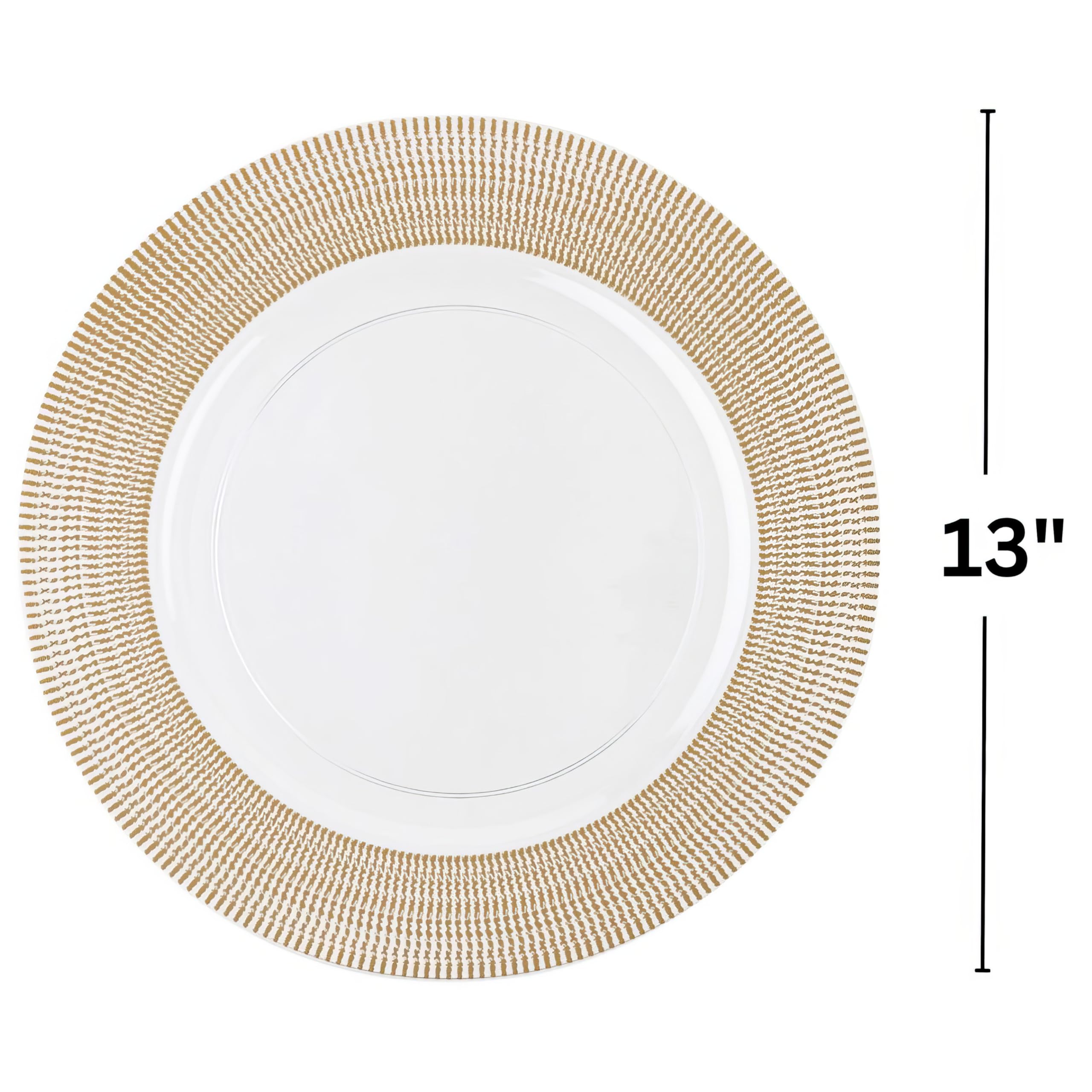 Elegant Round White Plastic Charger Plates with Gold Textured Rim - 13" (Pack of 4) - Premium Salad Plates For Birthday, Themed Events & Everyday Home Use