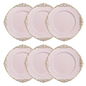 Henilosson Pink Charger Plates Gold Trim - Antique Plate Chargers for Dinner Plates - Set of 6 Dinner Chargers（6，pink）