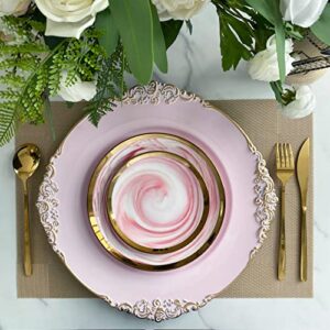 Henilosson Pink Charger Plates Gold Trim - Antique Plate Chargers for Dinner Plates - Set of 6 Dinner Chargers（6，pink）