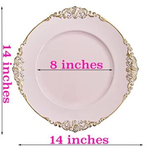 Henilosson Pink Charger Plates Gold Trim - Antique Plate Chargers for Dinner Plates - Set of 6 Dinner Chargers（6，pink）