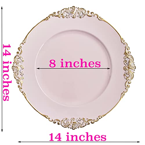 Henilosson Pink Charger Plates Gold Trim - Antique Plate Chargers for Dinner Plates - Set of 6 Dinner Chargers（6，pink）