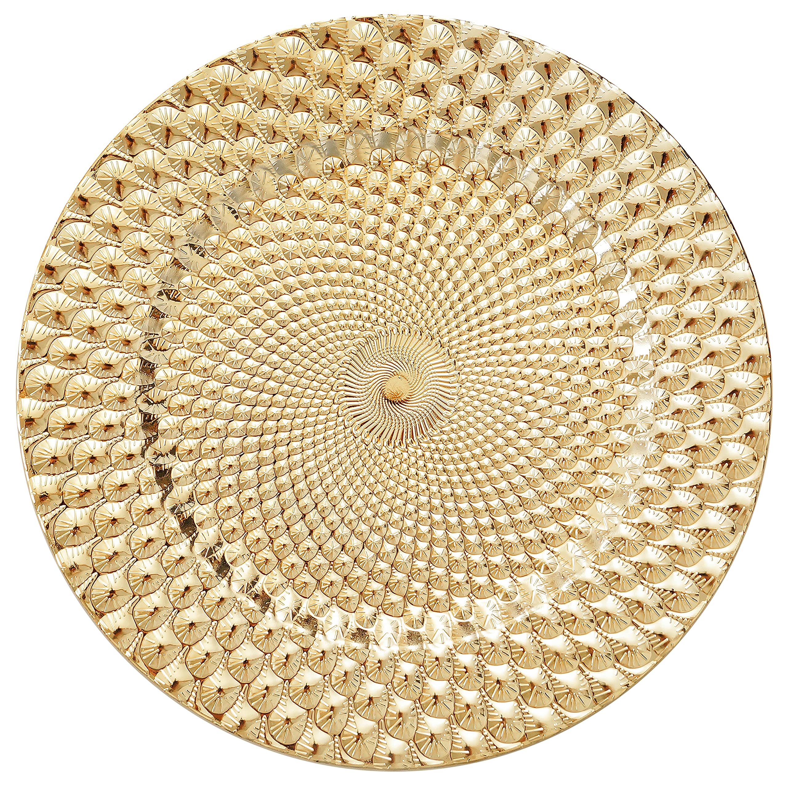 USA Party Flower Peacock Plastic Charger Plate, Set of 12 (13 Inch)(Gold)