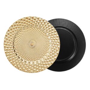 USA Party Flower Peacock Plastic Charger Plate, Set of 12 (13 Inch)(Gold)