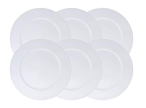 Ms Lovely Metallic Foil Charger Plates - Set of 6 - Made of Thick Plastic - White