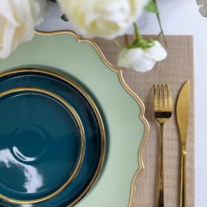 Henilosson Green Charger Plates Gold Trim - Classic Plate Chargers for Dinner Plates - Set of 6 Dinner Chargers（6，Green）