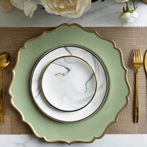 Henilosson Green Charger Plates Gold Trim - Classic Plate Chargers for Dinner Plates - Set of 6 Dinner Chargers（6，Green）