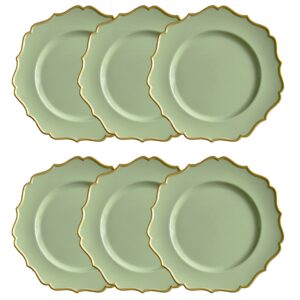 Henilosson Green Charger Plates Gold Trim - Classic Plate Chargers for Dinner Plates - Set of 6 Dinner Chargers（6，Green）