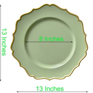 Henilosson Green Charger Plates Gold Trim - Classic Plate Chargers for Dinner Plates - Set of 6 Dinner Chargers（6，Green）