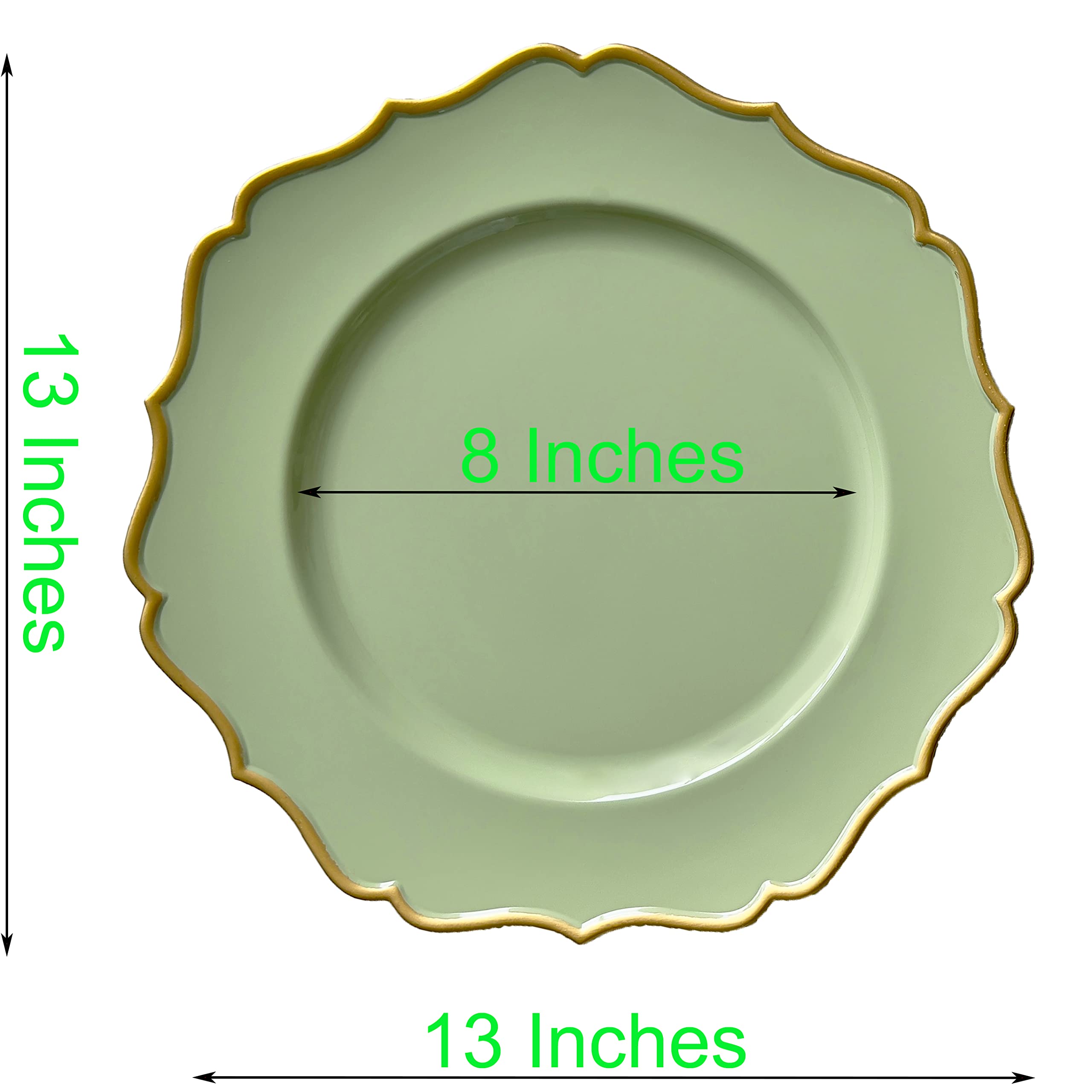 Henilosson Green Charger Plates Gold Trim - Classic Plate Chargers for Dinner Plates - Set of 6 Dinner Chargers（6，Green）