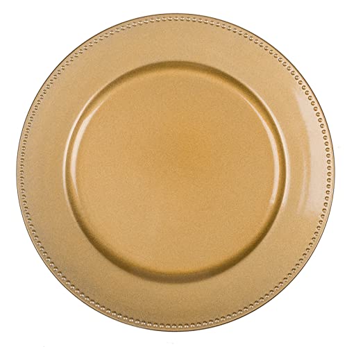 MAONAME 13" Gold Charger Plates, Round Chargers for Dinner Plates, Plastic Beaded Plate Chargers for Dinner Plate, Table Setting, Wedding, Set of 6