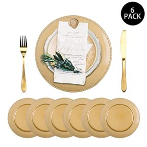 MAONAME 13" Gold Charger Plates, Round Chargers for Dinner Plates, Plastic Beaded Plate Chargers for Dinner Plate, Table Setting, Wedding, Set of 6