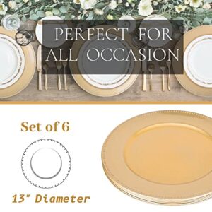 MAONAME 13" Gold Charger Plates, Round Chargers for Dinner Plates, Plastic Beaded Plate Chargers for Dinner Plate, Table Setting, Wedding, Set of 6