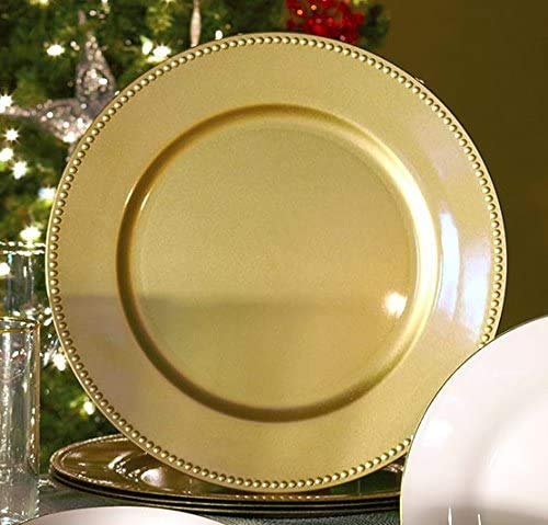 Gold Charger Plates with Beaded Rims, 13 in - Perfect Finishing Touch for Holiday Table - Reusable