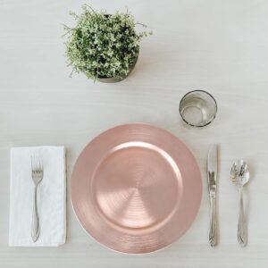 Ms Lovely Metallic Foil Charger Plates - Set of 6 - Made of Thick Plastic - Rose Gold