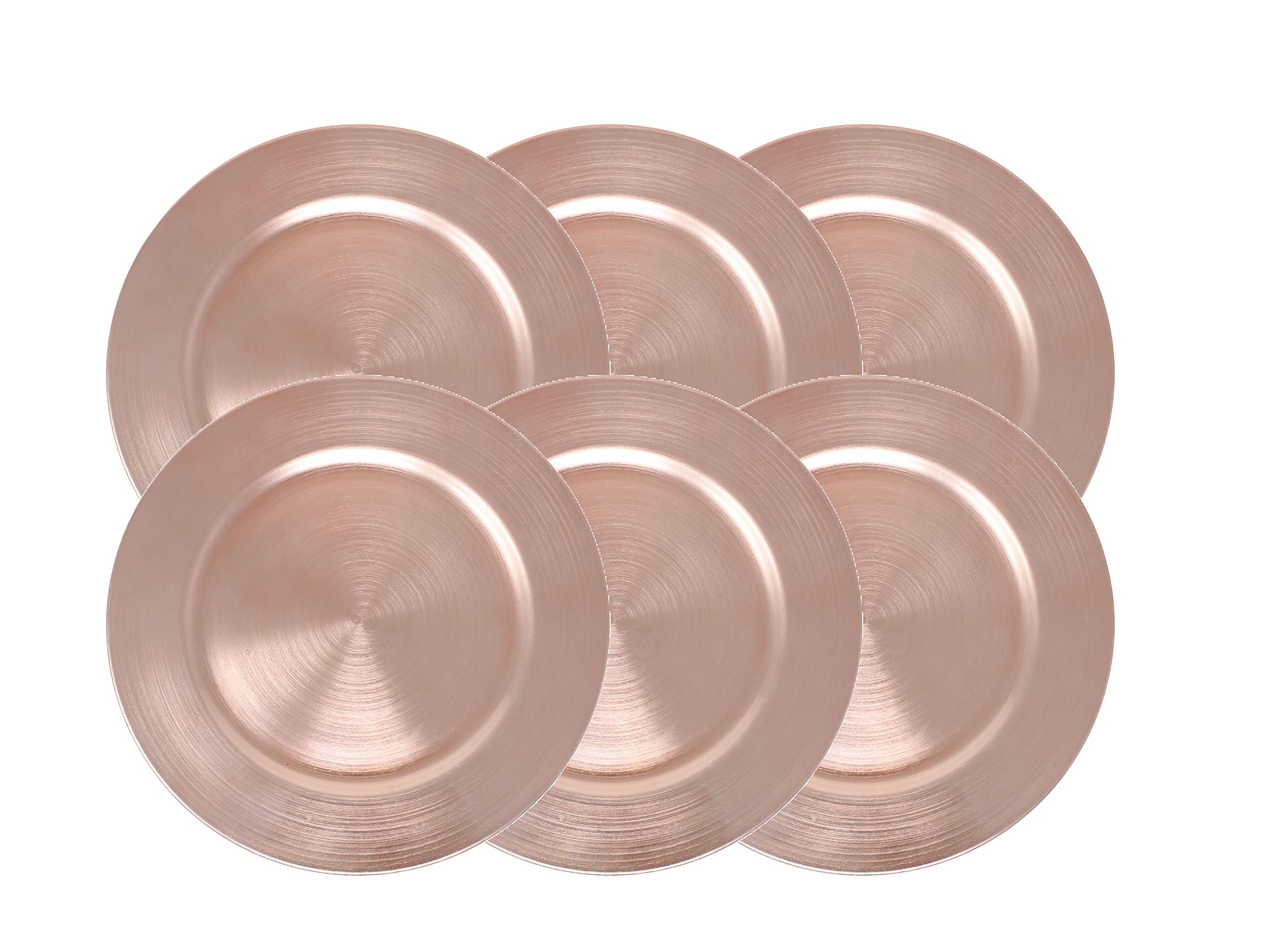 Ms Lovely Metallic Foil Charger Plates - Set of 6 - Made of Thick Plastic - Rose Gold