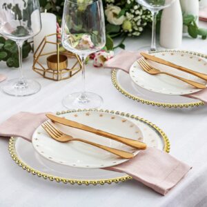 Yinder 12 Set Gold Beaded Charger Plates and Napkin Rings, Acrylic Gold Beaded Clear Chargers for Dinner Serving Plates with Gold Beaded Rim Wedding Dinning Table Party Decoration