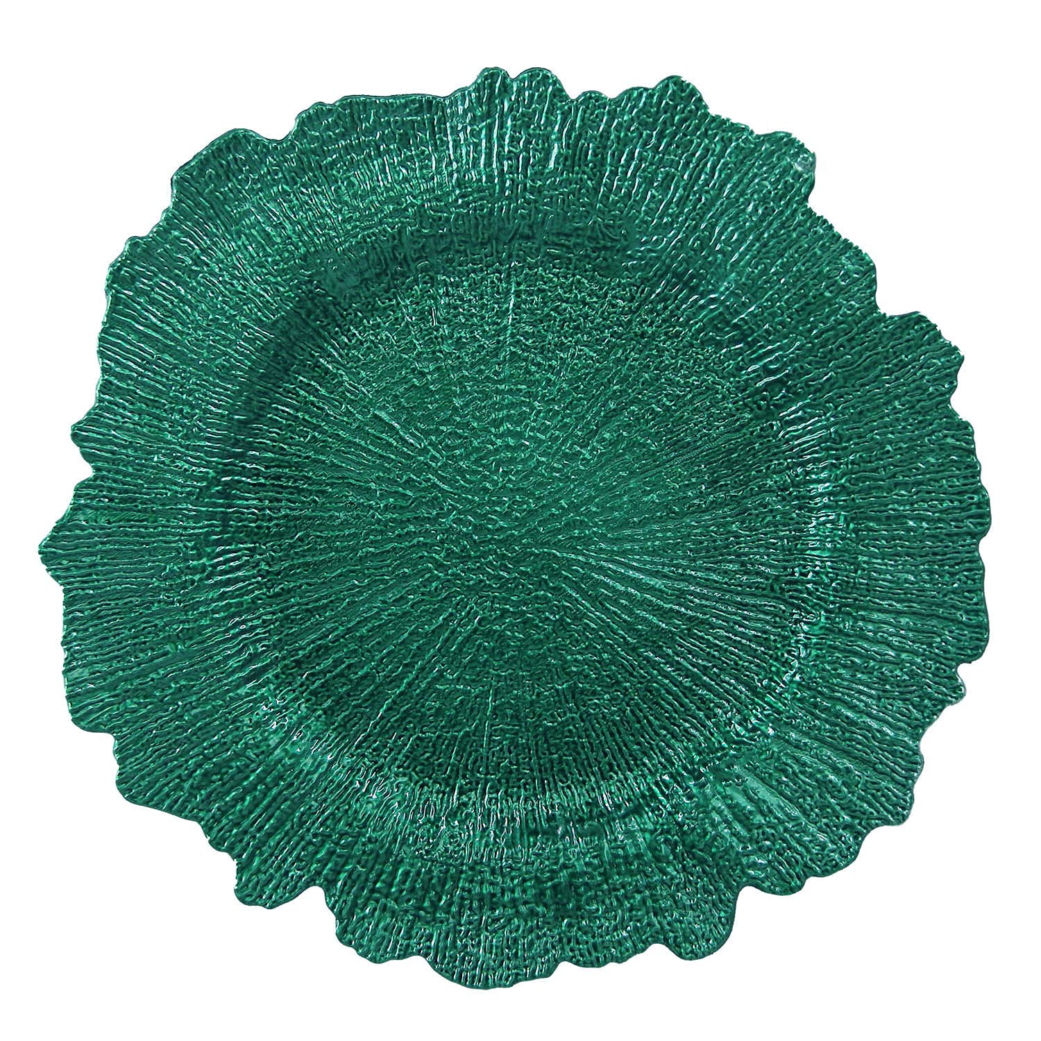 WELMATCH Green Plastic Reef Charger Plates - 12 pcs 13 Inch Round Floral Sponge Charger Plates Wedding Party Decoration (Green, 12)