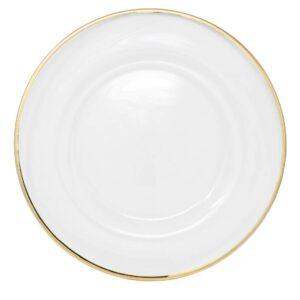 Ms Lovely Clear Glass Charger 13 Inch Dinner Plate With 0.5 CM Metallic Rim - Set of 4 - Gold