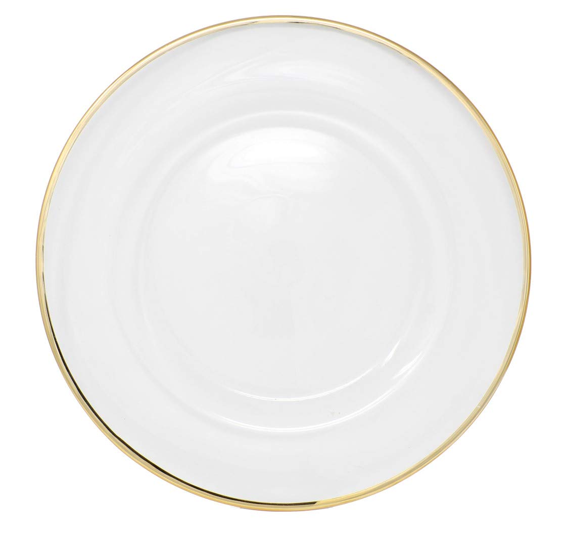 Ms Lovely Clear Glass Charger 13 Inch Dinner Plate With 0.5 CM Metallic Rim - Set of 4 - Gold