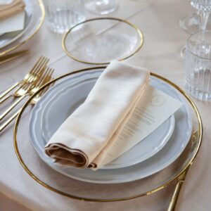 Ms Lovely Clear Glass Charger 13 Inch Dinner Plate With 0.5 CM Metallic Rim - Set of 4 - Gold